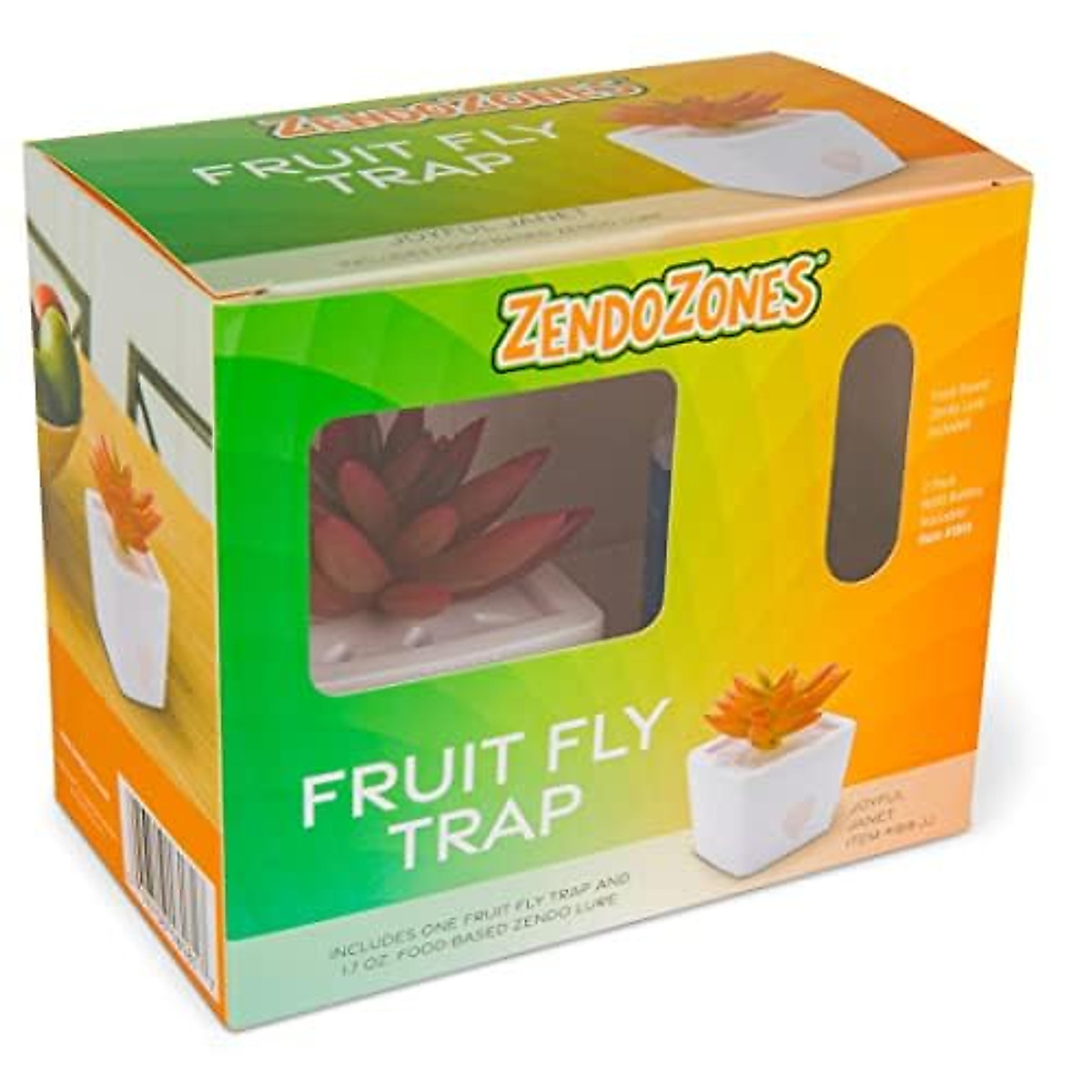 ZendoZones Fruit Fly Trap with Zendo Lure, Joyful Janet with Plastic, White Base, Refillable and Reusable, Long-Lasting