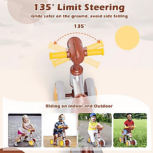 TWFRIC Balance Bike for 1+ Year Old Boys Girls, Toddler Balance Bike 12-36 Month No Pedal 4 Wheels Ride-on Baby Bike Riding Toys for 1 Year Old Birthday Gifts(Brown)