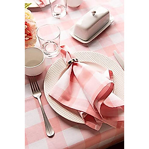 DII Buffalo Check Collection, Classic Farmhouse Tablecloth, Tablecloth, 52x52, Pink & White