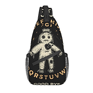 SWEET TANG Casual Sling Backpack Chest Shoulder Ouija Board With A Voodoo Doll Occultism Set Crossbody Backpack, Unbalance Gym Bag Travel Bag Outdoor Hiking Daypack for Men Women Boys