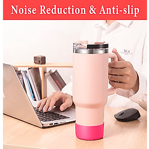 KTKUDY 2Pcs Protective Silicone Boot for Stanley Quencher Tumbler 30 oz 40 oz & IceFlow 20oz 30oz & Hydro Flask Water Bottle 12-24oz - Cup Bottom Sleeve - Stanley Cup Accessories, Rose red