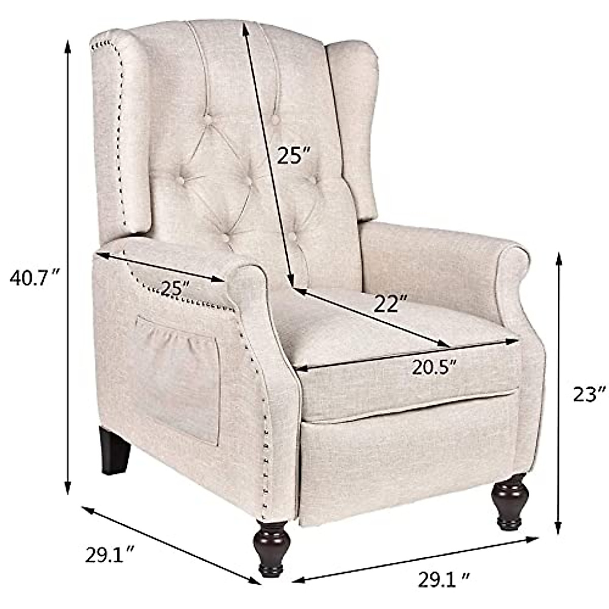 Grepatio Wingback Recliner Chair - Massage Heated Recliner Chair with Remote Control, Single Sofa Mid-Century High Back Accent Chair Tufted Chair