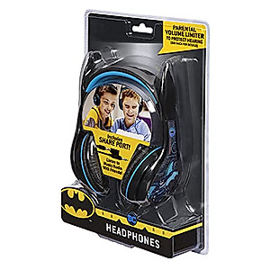 eKids Batman Kids Headphones, Adjustable Headband, Stereo Sound, 3.5Mm Jack, Wired Headphones for Kids, Tangle-Free, Volume Control, Childrens Headphones Over Ear for School Home, Travel