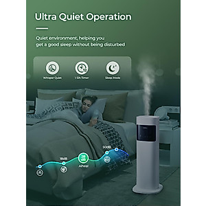 Aiheal Humidifier for Large Room Home, 10.5L Top Fill Cool and Warm Mist Ultrasonic Floor Humidifiers for Baby and Plants with Customized Humidity, Timer, Sleep Mode, Auto Shut Off, Ultra Quiet