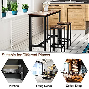 COSTWAY 3-Piece Bar Table Set, 39.5” Bar Table with 2PC 28” Bar Stools, Pub Height Dinning Table Set with Counter Height Backless Stools, Breakfast Table Set for Apartment/Bistro/Pub (Rustic Brown)