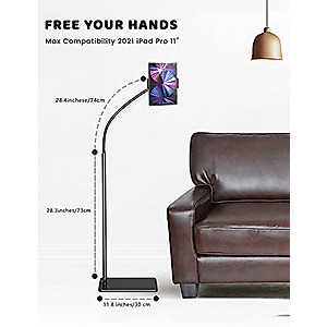 Adjustable Tablet Floor Stand, TiWHO Gooseneck Long Arm Metal Stand Mount for Cell Phone Switch & iPad Tablet 10.6 inch (Black)