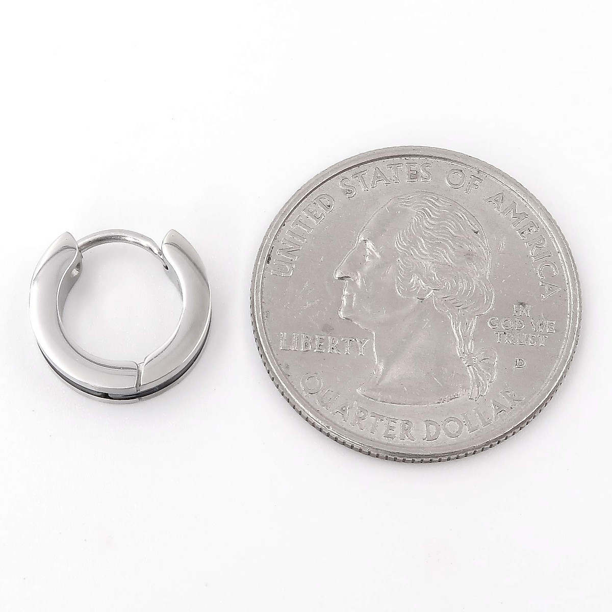 Pair Stainless Steel Silver Color Black Stripe Hoop Earrings