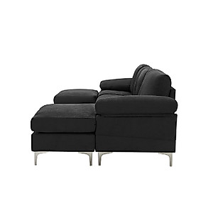 Verfur 5 Seats Convertible Sectional Sofa with Extra Wide Reversible Chaise and Movable Ottoman, U Shaped Symmetrical Modular Corner Couch Living Room Furniture Sets for Home Office, Black 128.3"