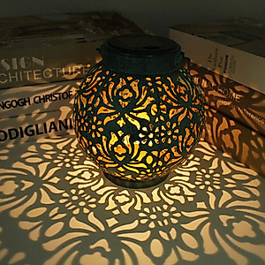 SOLUSTRE Outdoor Solar Lights Iron Solar Lantern Hanging Solar Lights Wrought Iron Hollow Pumpkin Lamp LED Home Nightlights for Patio Pathway Courtyard Garden Outside or Table Ornaments Vintage Decor