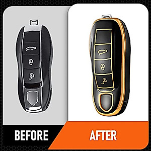 Toykee for Porsche Key Fob Cover Keychain Accessories for 911 Cayenne Panamera Macan 718 Boxster Cayman 3 Buttons, TPU Case(Black)