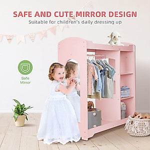 OOOK Kids Dress up Storage with Mirror, The Kids Closet Organizers and Storage Also Includes Kids Clothing Rack, Helping Children Manage Own Clothes, Nice Dressers for Kids Room, Nursery
