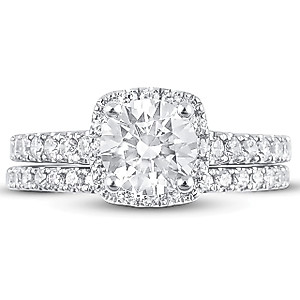 Bridal Set 2-1/5 CT TW Round Cut Moissanite Engagement Ring Wedding Band Set for Women 14k White Gold Free Engraving Size 4.5