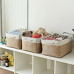 Sacyic Fabric Storage Baskets Rectangular Baskets Baskets for Organizing Fabric Basket for Shelves Decorative Baskets for Toys Empty Gift Baskets Cloth Baskets for Storage (White&Khaki)
