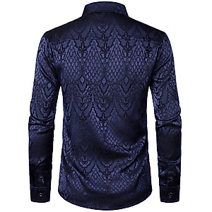 ZEROYAA Men's Hipster Slim Fit Long Sleeve Gothic Jacquard Button Up Dress Shirts for Party Prom ZLCL32-Navy XX-Large