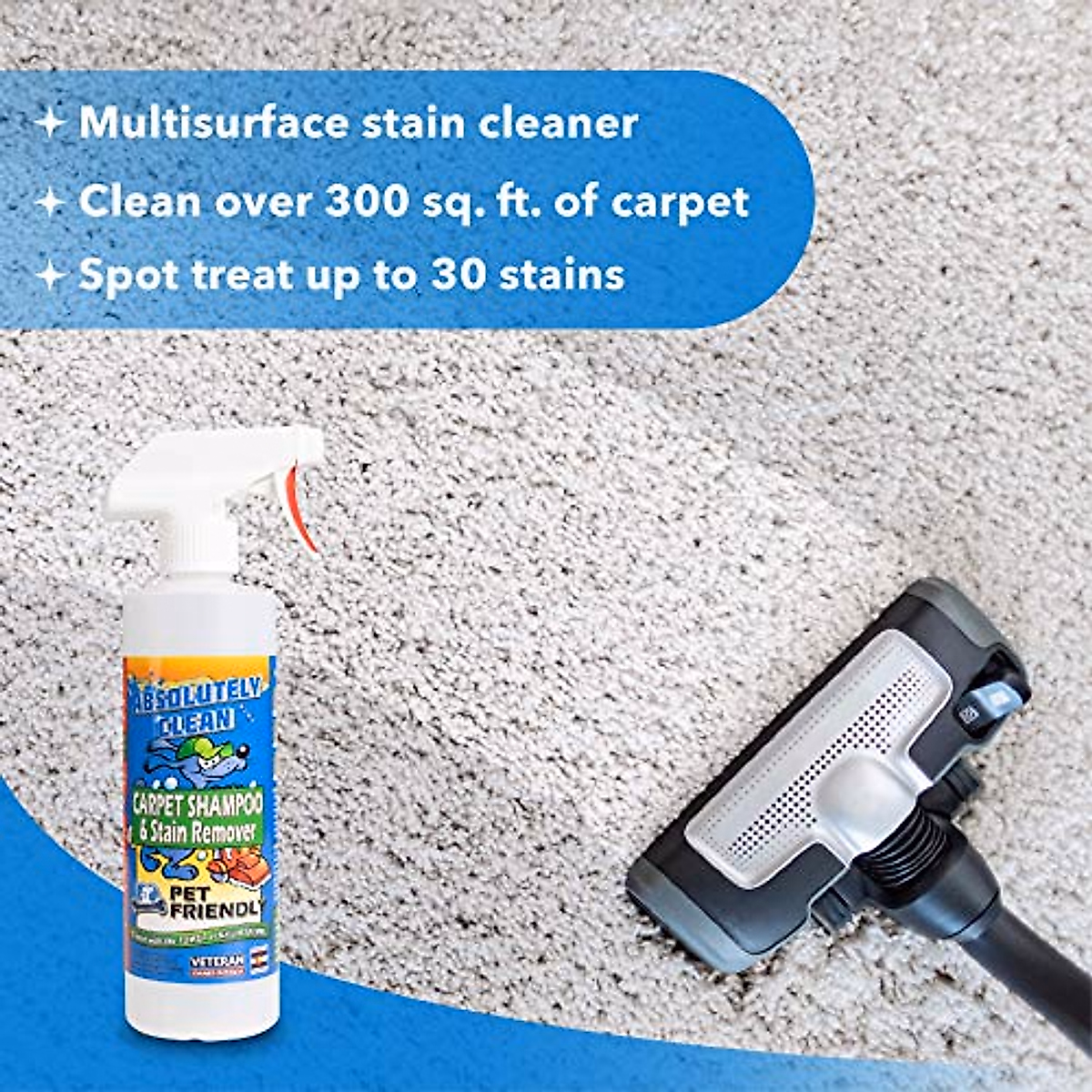 Absolutely Clean Carpet and Upholstery Shampoo, Stain Remover and Leather Cleaner, Remove Stains in 60 s, Cleans Over 300 sq. ft.
