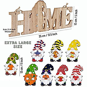 LittleFox 3D Gnome Interchangeable Seasonal Welcome Sign (Upgrade Designed) DIY with 8pcs Detachable Magnet Holiday Icons, Great for Rustic Farmhouse Decor or Housewarming Gift.