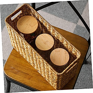 CAXUSD Magazine Newspaper Basket Toy Containers Farmhouse Basket Toilet Paper Baskets Rattan Magazine Holder Shelf Bracket Rustic Book Shelf Baskets Woven Make up Storage Cabinet Plastic