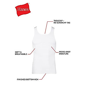 Hanes Men's ComfortSoft Moisture Wicking Tagless Tank Undershirts-Multipacks, White 3-Pack, 3X Large