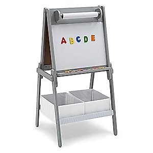 Delta Children Chelsea Double-Sided Storage Easel with Paper Roll and Magnets -Ideal for Arts & Crafts, Drawing, Homeschooling and More - Greenguard Gold Certified, Light Grey/White