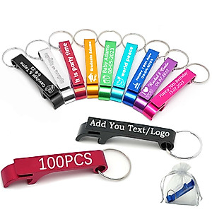 BEXOA EDC 100pcs Personalized Bottle Opener Keychain Bulk Custom Engraved Text/Logo Keychains Customized Beer Bottle Opener for Bar, Graduation,Party,Wedding Favors Gift (100pcs)