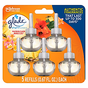 Glade PlugIns Refills Air Freshener, Scented and Essential Oils for Home and Bathroom, Hawaiian Breeze, 3.35 Fl Oz, 5 Count