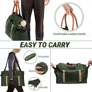 EIVOTOR Multifunction Firewood Carrier Bag, Extra Large Waxed Canvas Wood Log Carrier for Firewood with Soft Handles and Adjustable Shoulder Strap, Firewood Holder Tote Bag for Indoor Home or Camping