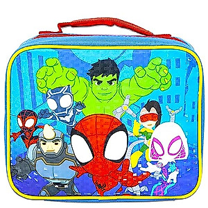 Spidey and His Amazing Friends Mini Backpack with Lunch Box Set - Bundle with 11'' Spiderman Backpack, Spidey Lunch Bag, Water Bottle, Stickers, More | Spiderman Backpack for Toddlers