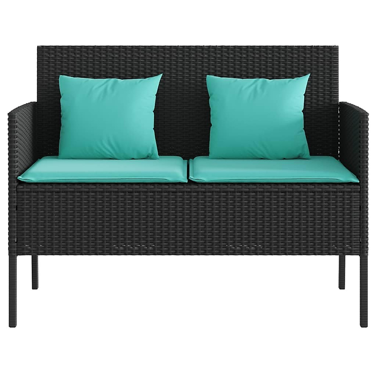 MINERWALL Patio Bench with Cushions Black Poly Rattan,Spacious Patio Bench with Storage and Cushions for Outdoor Comfort and Organization Patio Furniture