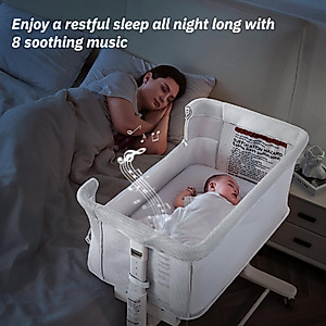 VaVaSoo Rocking Bassinet for Baby Automatic Bedside Bassinet Electric Baby Cradle 5 Heights Adjustable Bedside Sleeper for Babies Infant Smart Auto Rocking Crib 3 in 1 Baby Bassinet on Wheels, White