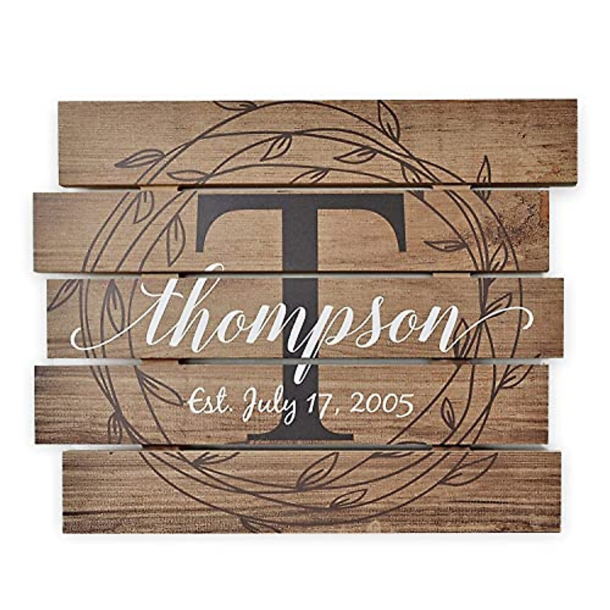 Personalized Printed Wood Family Name Sign With Rustic Pallet Monogram 15x18