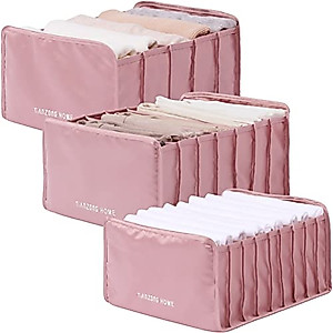 CANFOD 3-Piece Set Wardrobe Clothes Organizer for Drawers, Underwear Drawer Organizer, Closet Organizers and Storage for Folded Clothes (Large set (5L*1+7L*1+9L*1), Morandi Pink)