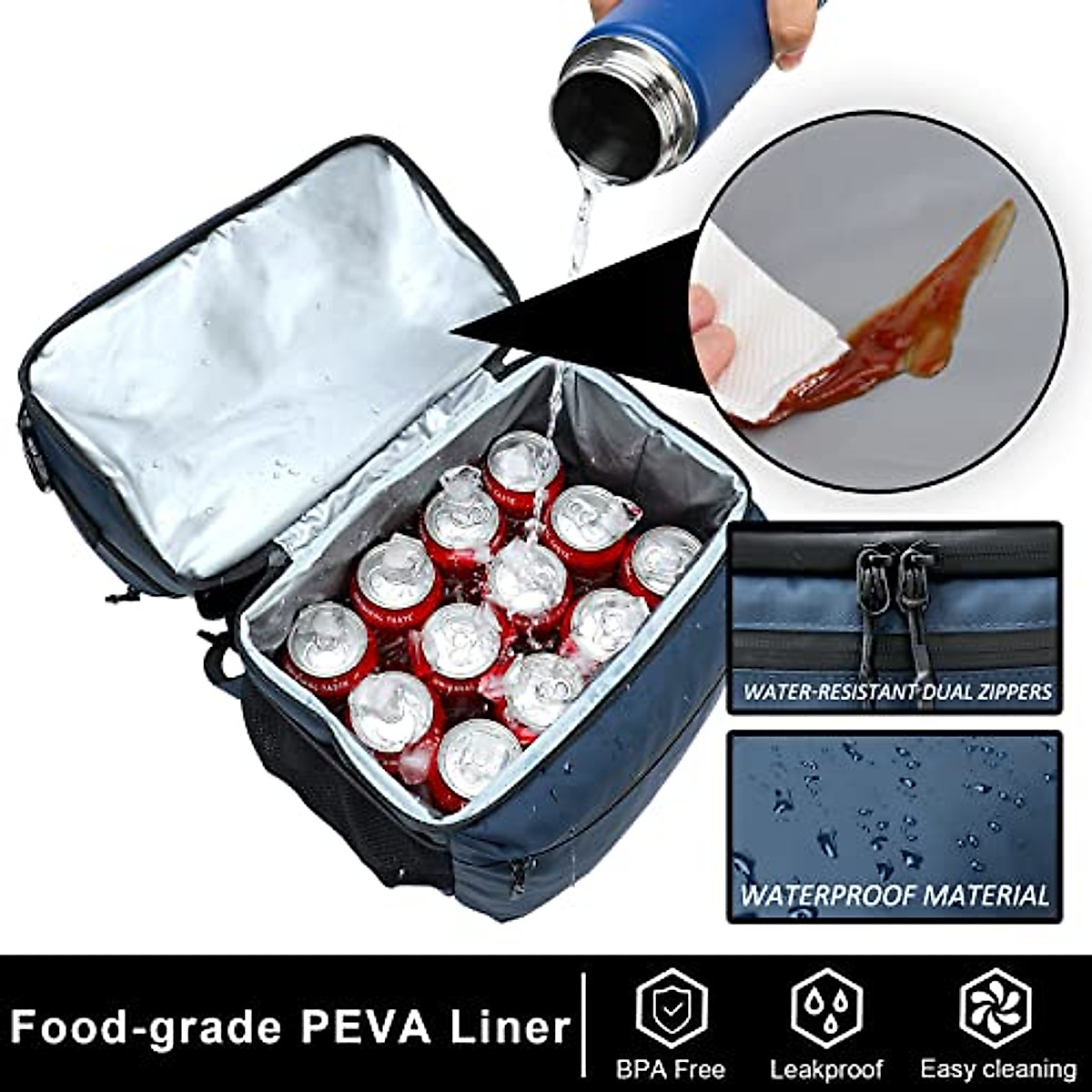 MIER Insulated Cooler Backpack Leakproof 2 Compartment Back Pack Cooler Bag Large Waterproof Lunch Backpack with Coolers for Men Women to Work Beach Picnics Camping Hiking, Double Deck (25 L, Navy)