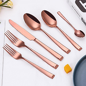 Aimilan 16 Piece Rose Gold Flatware Set for 4, 18/10 Stainless Steel Modern Silverware Cutlery Set, Include Fork Knife Spoon, Mirror Finish, Dishwasher Safe (16 Pcs Service for 4)