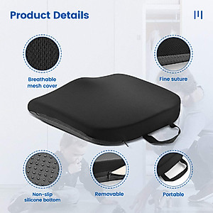 Tsumbay Comfort Seat Cushion for Office Chair - Ergonnomic 100% Memory Foam Firm Coccyx Pad - Relieve Back Pressure - Washable & Breathable Cover - for Car Seat/Computer Chair/Wheelchairs