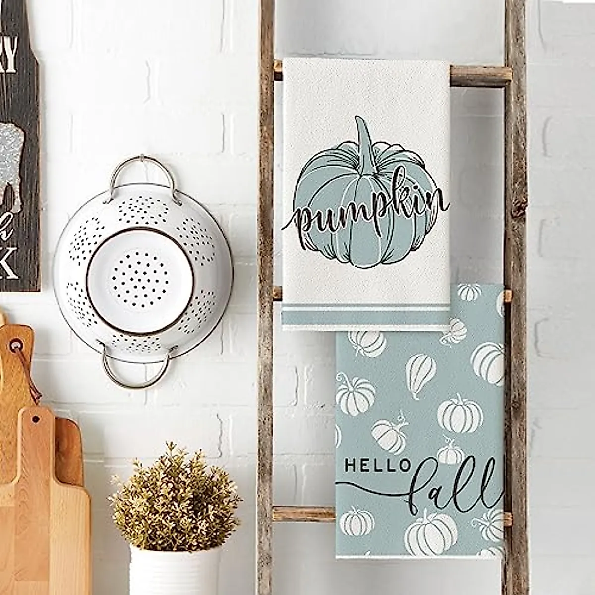 Artoid Mode Blue Watercolor Pumpkin Hello Fall Kitchen Towels Dish Towels, 18x26 Inch Seasonal Decoration Hand Towels Set of 2