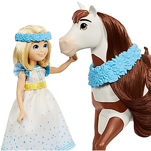 Mattel Spirit Untamed Miradero Festival Abigail Doll (7-in) with Dress, Floral Crown & Boomerang Horse (8-in), Floral Garland, Saddle & Brush, Great Gift for Ages 3 Years Old & Up
