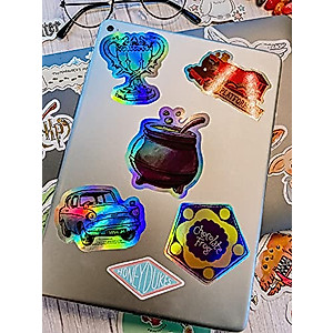 Conquest Journals Harry Potter Watercolor Vinyl Stickers, Set of 60 Unique Stickers Including 5 Holograms, Waterproof and UV Resistant, Great for All Your Gadgets (White Vinyl, 60 Pack)