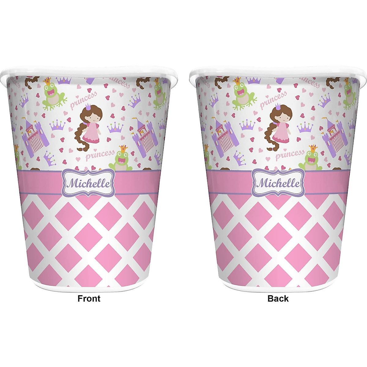 RNK Shops Personalized Princess & Diamond Print Waste Basket - Double Sided (White)