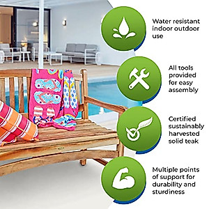 EcoDecors Kent Outdoor Bench Teak Wood Garden Bench Patio Bench with Armrests and Backrest, Yard Benches for Indoor and Outdoors- Natural Teak