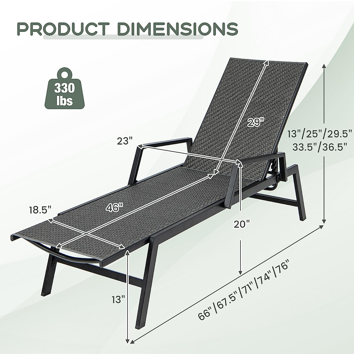 Tangkula Outdoor Rattan Chaise Lounge, Woven PE Wicker Reclining Chair with Armrests & 5-Position Backrest, Heavy-Duty Metal Frame, Patio Recliner Lounge for Porch, Backyard (1, Brown)