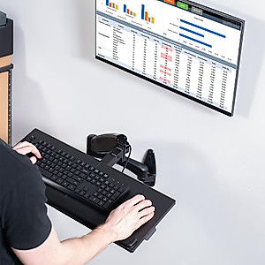 VIVO Sit-Stand 24 Inch Pneumatic Spring Keyboard and Mouse Tray Wall Mount, Counterbalance Height Adjustable Typing Platform, Ergonomic Tilt, Black, MOUNT-KB35B