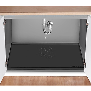 DELAM Under Sink Mat for 36" Cabinet, Hold Up to 3.3 Gallons, Silicone Waterproof Mat, Kitchen Cabinet liner, Under Sink Tray for Drips Leaks Spills, Flexible, No Slip, Easy to Clean, Black 34.25"x22"