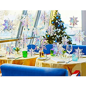 Christmas Hanging Snowflakes Decorations 15 Pack 3D Iridescent Paper Snowflakes Rainbow Snow Flakes Garland for Winter Wonderland Holiday Frozen Christmas Birthday Party Decorations Supplies