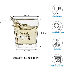 D&Z Shot Glasses, 1.5 Ounces (45 ml), Round Mouth and Octagon Base (4 Pcs)