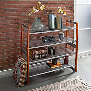 Organize It All Stackable Shoe Storage Rack | Dimensions: 12.75 x 35.25 x 33.46 inches | 4 Shelves | Holds 16 Pairs | Freestanding | Space Saver | Durable | Home Organization | Grey