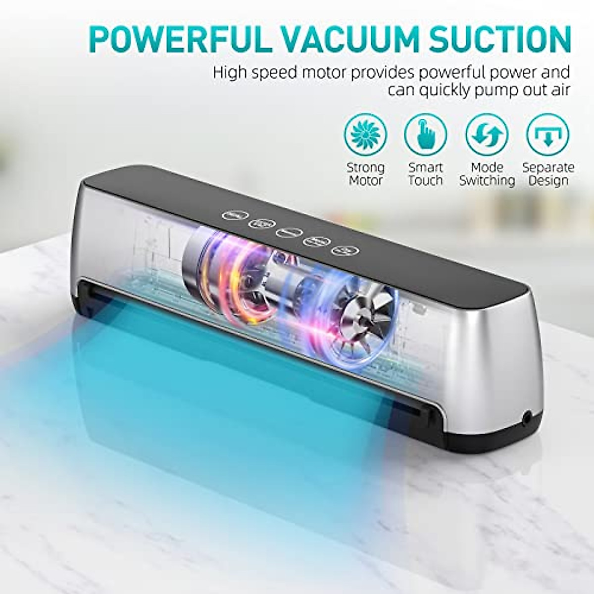 Vacuum-Sealer-Machine for Food Saver - Food-Vacuum-Sealer Automatic Air Sealing System for Food Storage Dry and Wet Food Modes LED Indicator Compact Design 11.8 Inch with 15Pcs Seal Bags Starter Kit