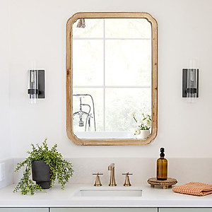 Wood Farmhouse Mirror, 24" x 36" Wall Mounted Ractangle Rustic Mirror for Foyer, Living Room, Bedroom, Bathroom