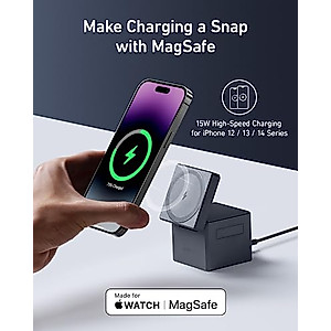 Anker MagSafe Charger Stand,Anker 3-in-1 Cube with MagSafe, 15W Max Fast Charging Stand, Foldable Wireless Charger for iPhone 15/14/13, Apple Watch S1-8/Ultra, AirPods (30W USB-C Charger Included)
