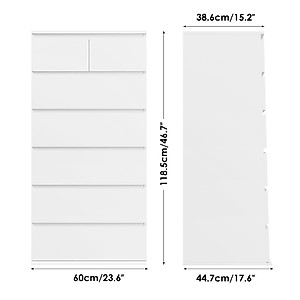 FOTOSOK 7 Drawer Dresser, White Dresser Tall Dresser, 23.6W x 15.7D x 46.7H in White Chest of Drawers with Large Storage Space for Home