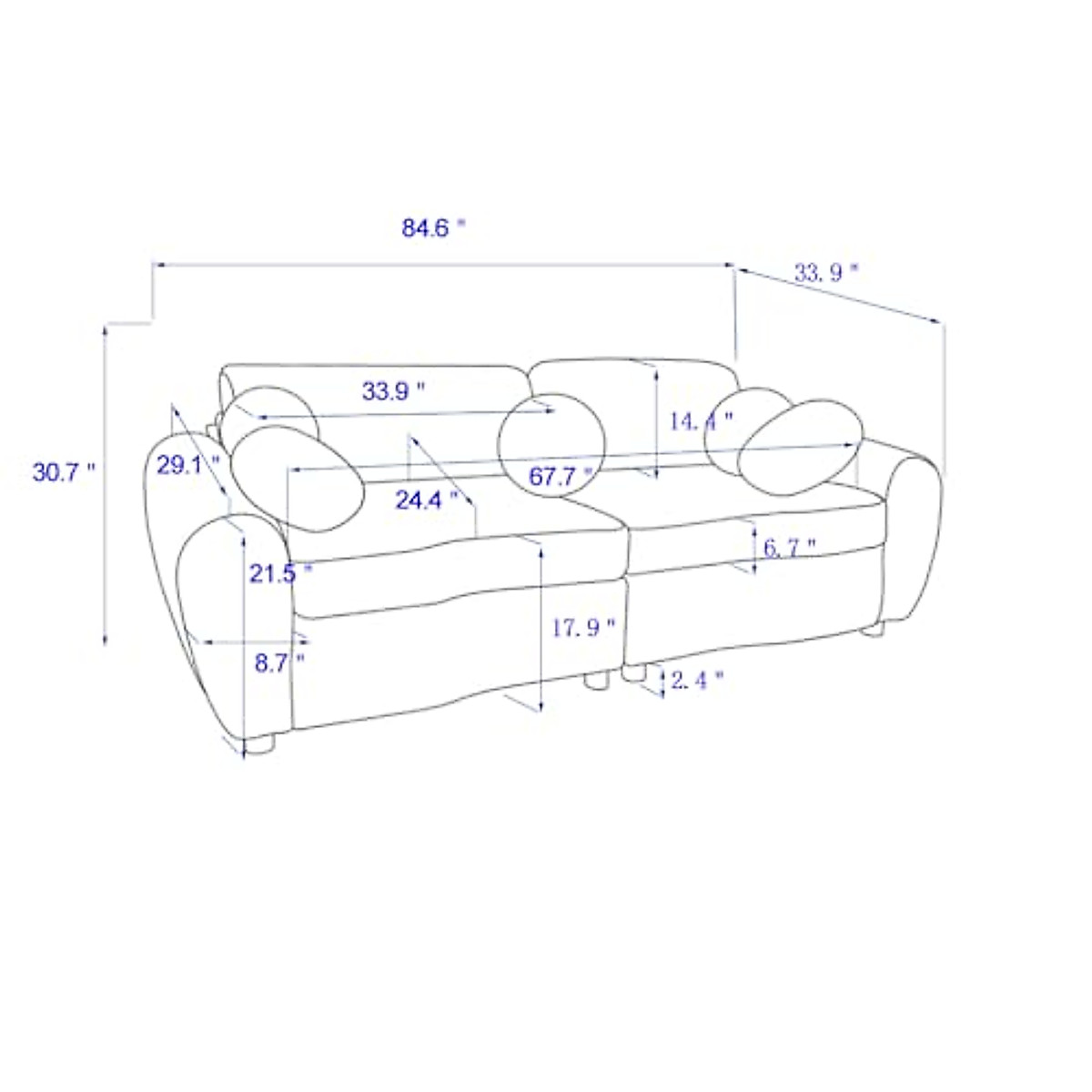 87.7" Luxury Modern Curved Sofa , Soft Comfy Teddy Fabric Upholstered Couches with 5 Decorative Throw Pillows, Solid Wood Structure and Legs ,Loveseat Sofa & Couch for Living Room/Office/Apartment